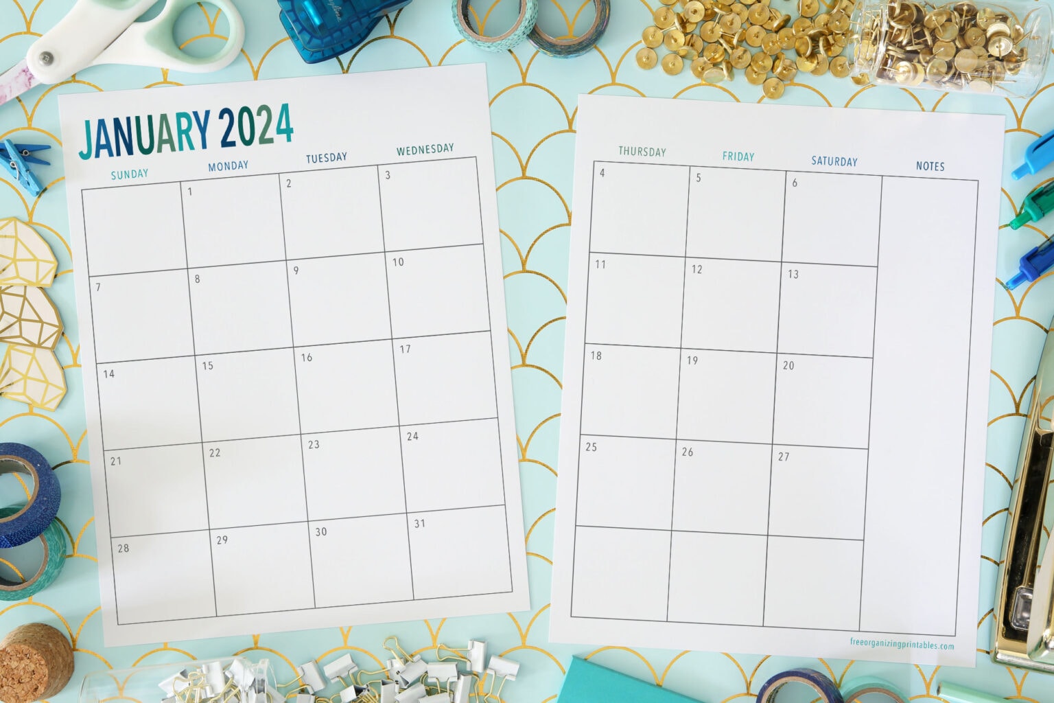Free Printable 2 Page Blank Monthly Calendar 2024