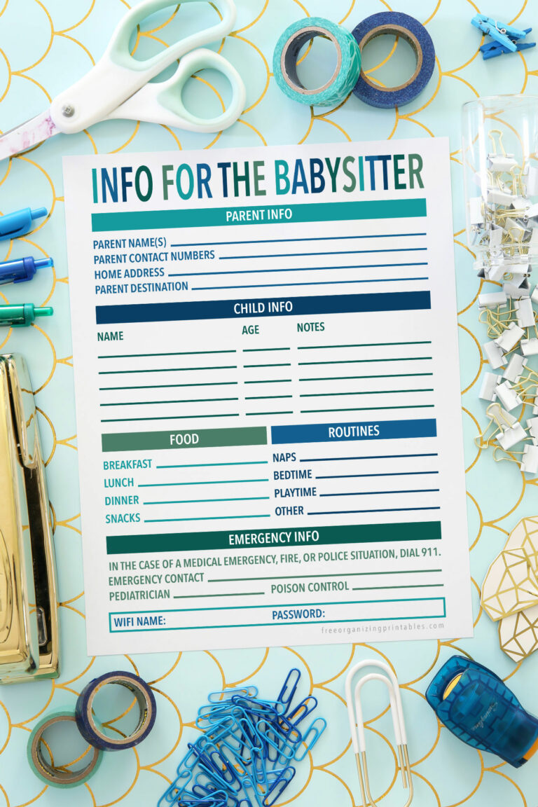 Free Printable Babysitting Information Sheet